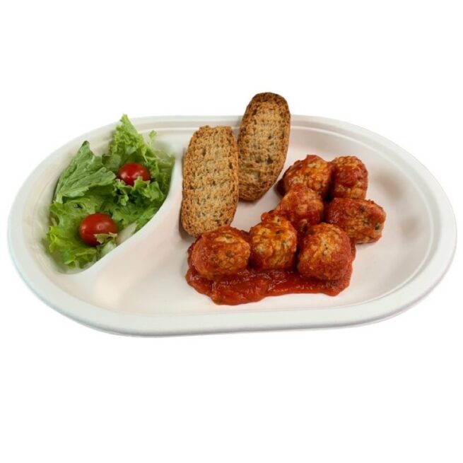 PIATTO OVALE POLPA 2 DIVISORI 31X21CM - Packaging-bio